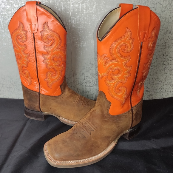 Old West | Shoes | Old West Orangebrown Square Toe Western Boots | Poshmark